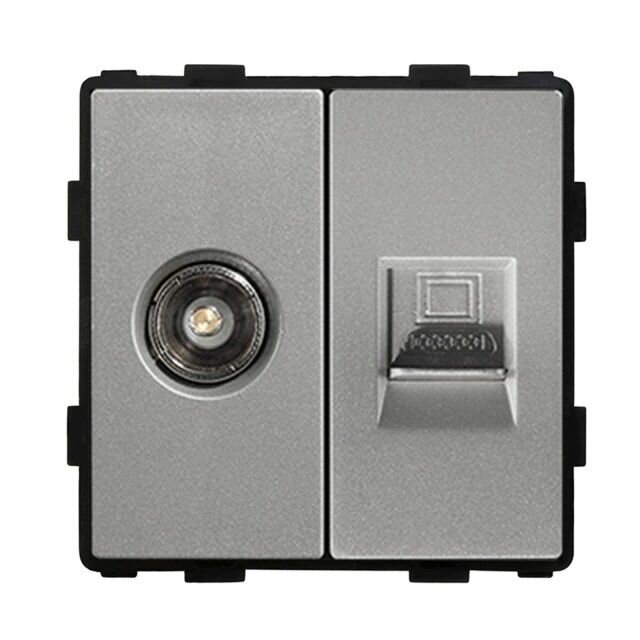 Механизм розетки интернет RJ-45, Cat6/TV, цвет серый