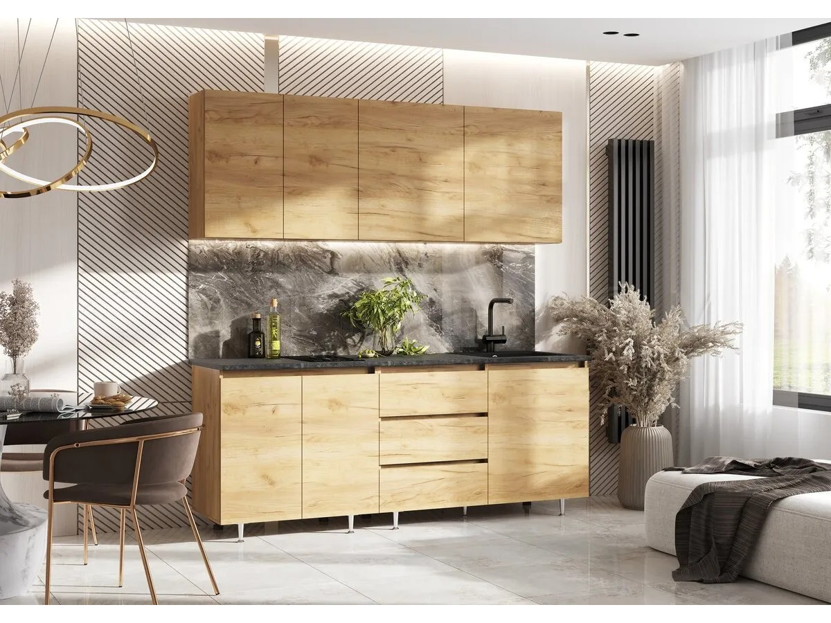 Кухонный гарнитур 2,0м, Компановка №2, дуб крафт/крафт (кастилло)