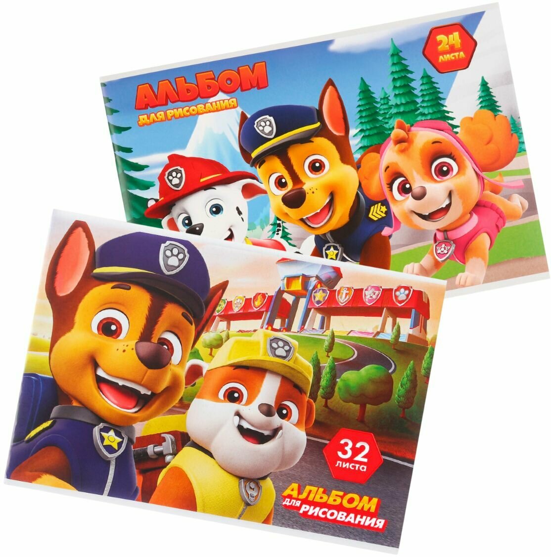 Альбомы детские для рисования "Щенячий патруль", 2 штуки по 24 и 32 листа в наборе, формат А4, на скрепке, плотность бумаги 100 г/м2