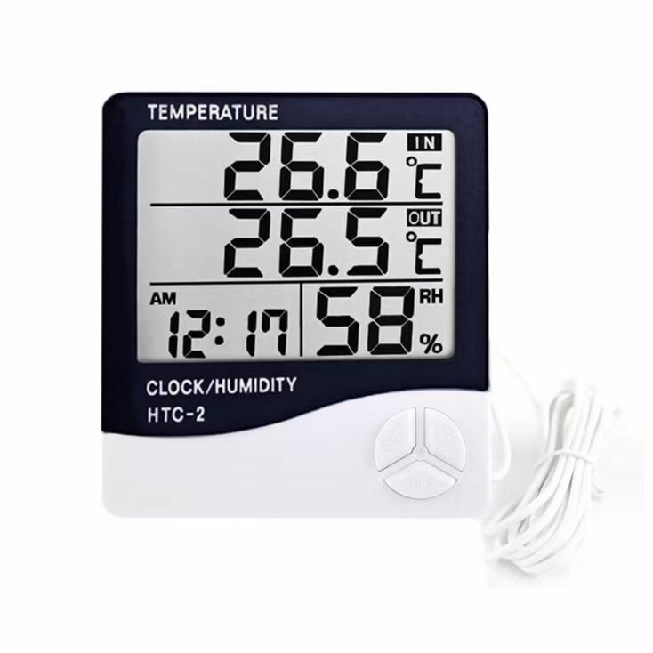 Метеостанция с выносным датчиком, термометр-гигрометр, часы и будильник, комнатный и уличный термометр