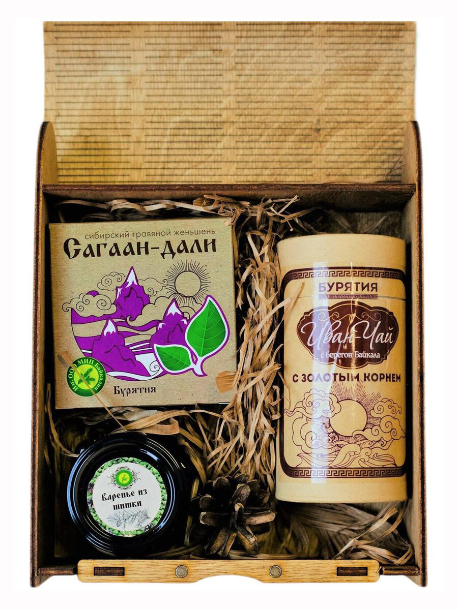 Набор подарочный Легенды Байкала (иван чай, саган дали, варенье из сосновых шишек)