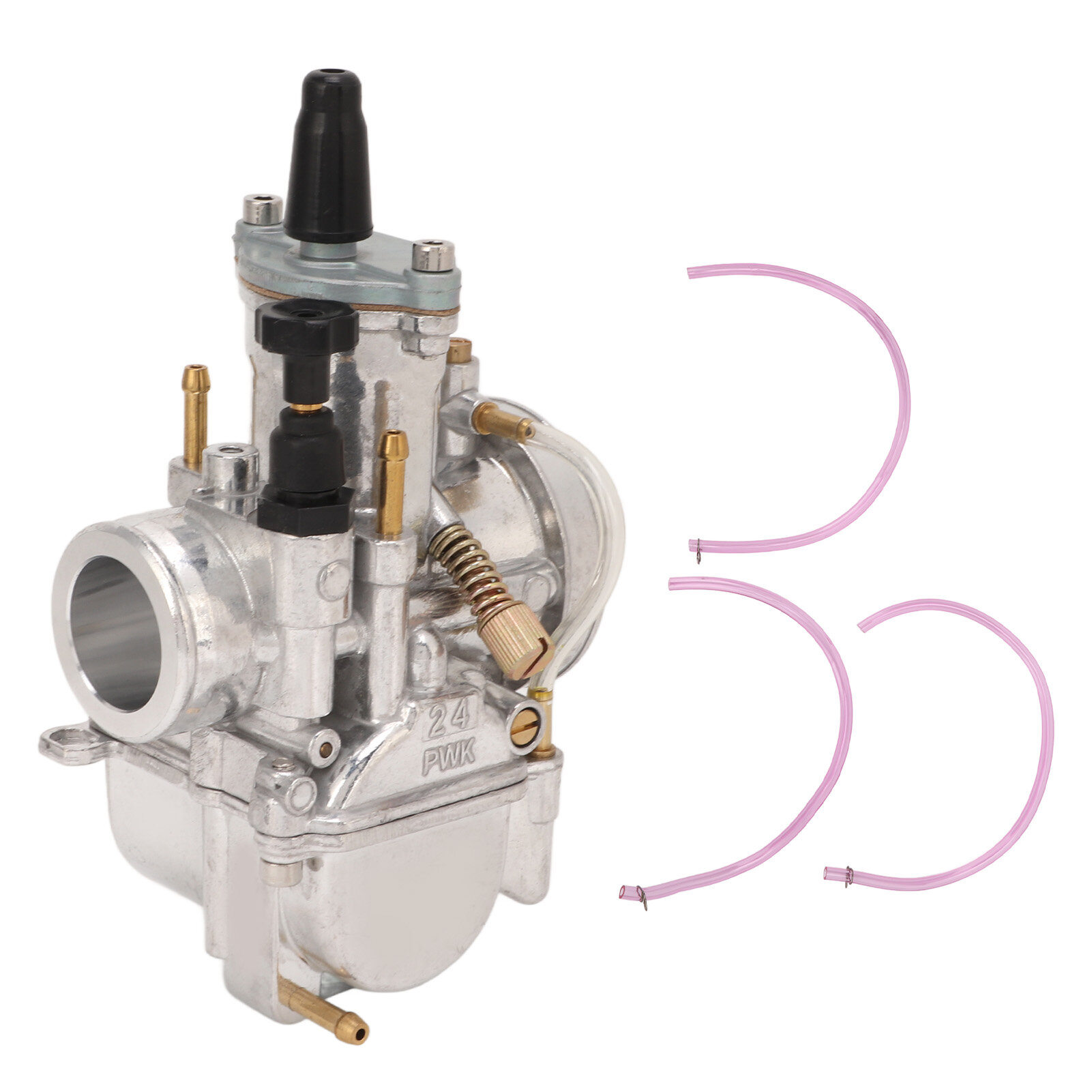 Универсальный металлический карбюратор 24 мм для квадроциклов, мотоциклов и других транспортных средств объемом двигателя 50-110 куб. см, серебристый.