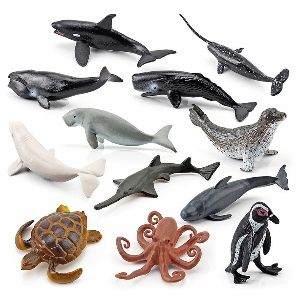 Набор из 12 реалистичных миниатюрных моделей морских животных, упакованных в пакет