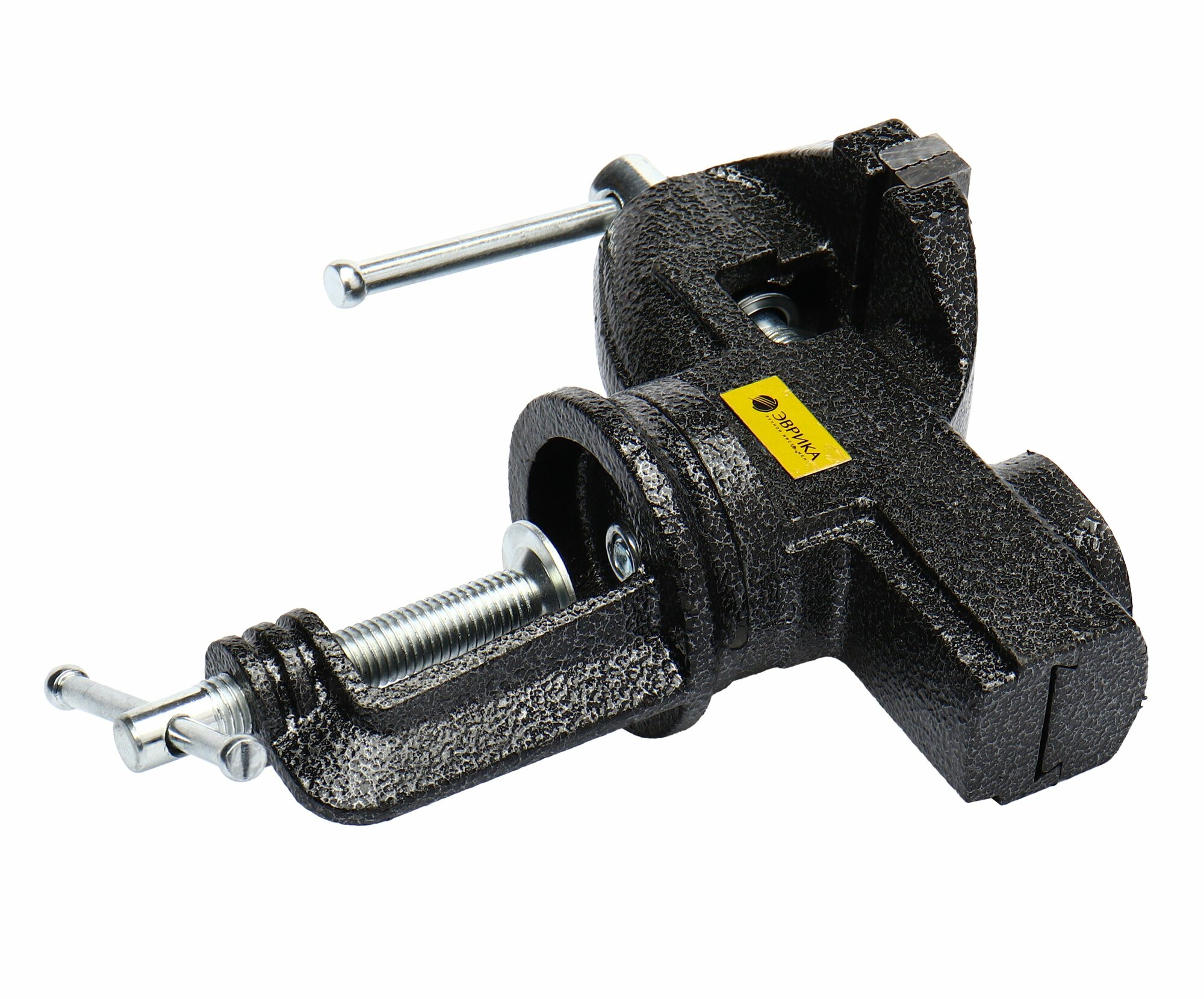 Тиски настольные ER-18370 с боковым креплением и наковальней, поворотные 70мм чугунные эврика