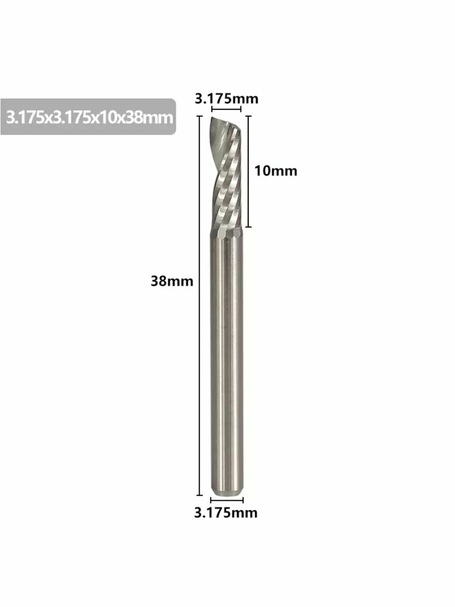 Фреза спиральная однозаходная стружка вверх 3,175х10х38 мм