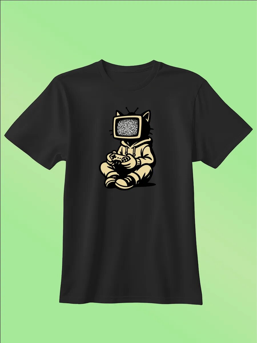 Футболка с котом киберпанк