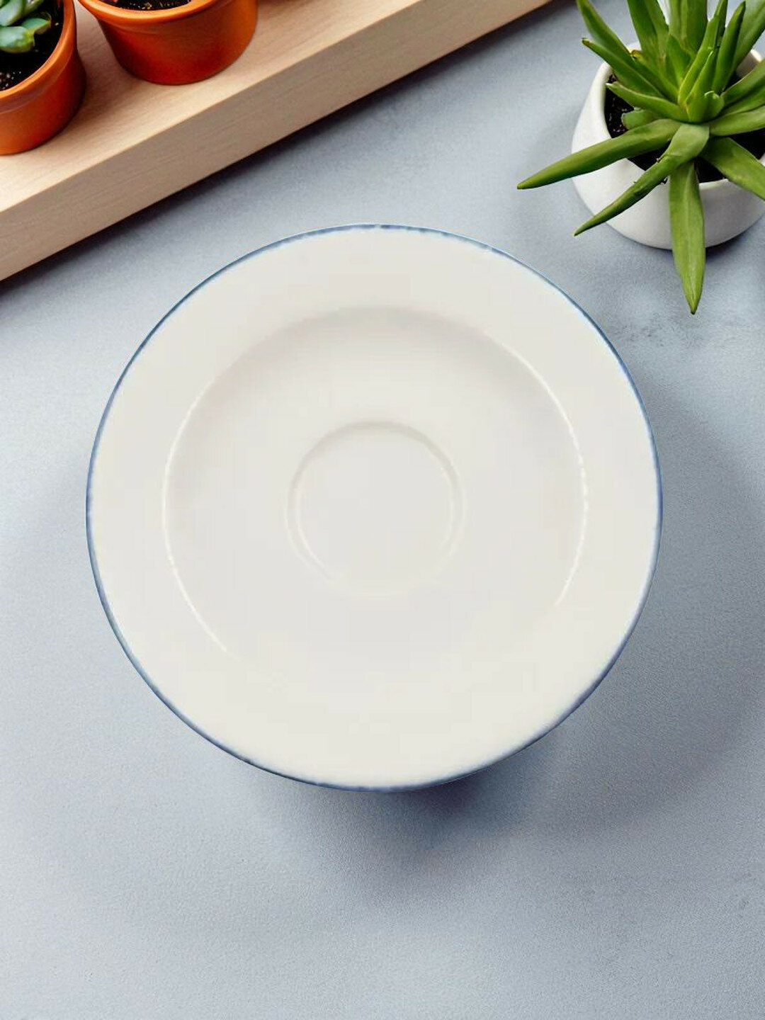 Блюдце чайное набор Bonna, серия Retro, 6 штук, диаметр 12 см, фарфор, цвет белый/синий