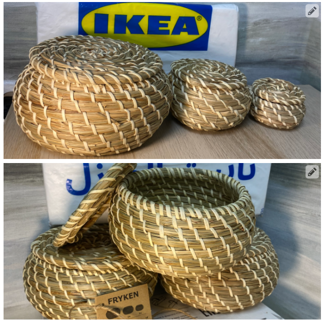 Корзина с крышкой, Средняя 1 шт. ! Икеа , Ротанг . Фрикен . Вьетнам. Арт.803.281.45 / d 15 см. h 8 см. Ручная работа.