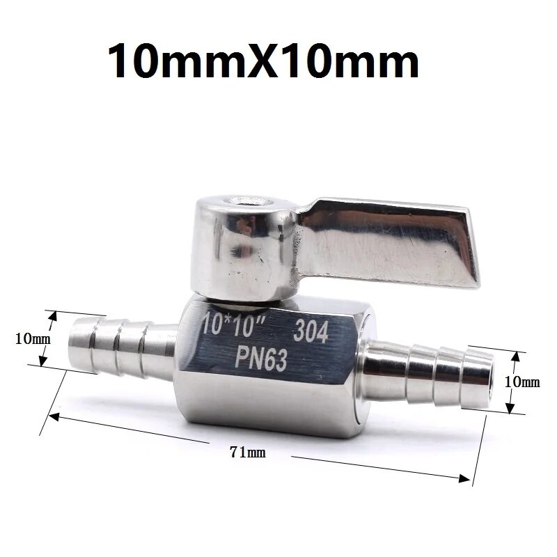 Мини-шаровой кран из нержавеющей стали 7-12 мм 304 Handle 10X10