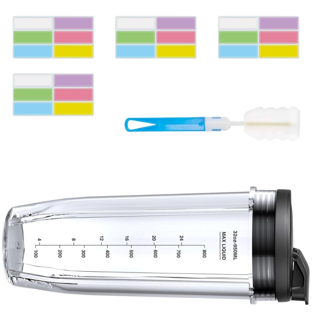 Практичные запасные чаши для блендера с крышками для трубочек, герметичными крышками, щеткой для чистки и этикетками для записи, безопасные для посудомоечной машины