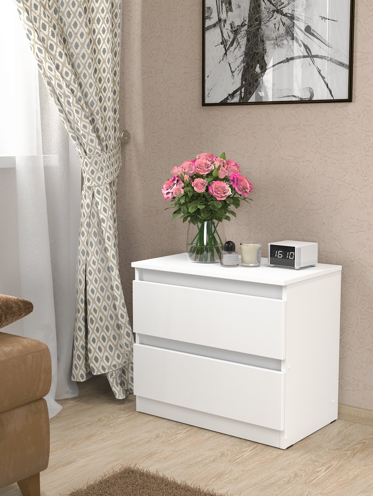 Комод с двумя выдвижными ящиками, белый. Мебельная фабрика лена