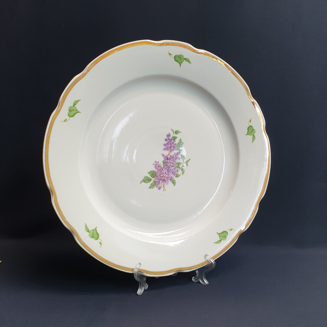 Большое блюдо Дулево, фарфор деколь позолота 35 см, винтаж СССР