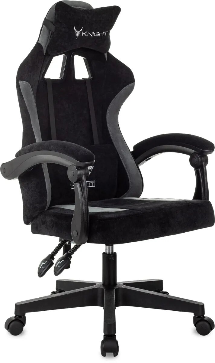 4610093535875 / Кресло игровое KNIGHT Wolf, на колесиках, ткань, черный/серый (knight wolf b)