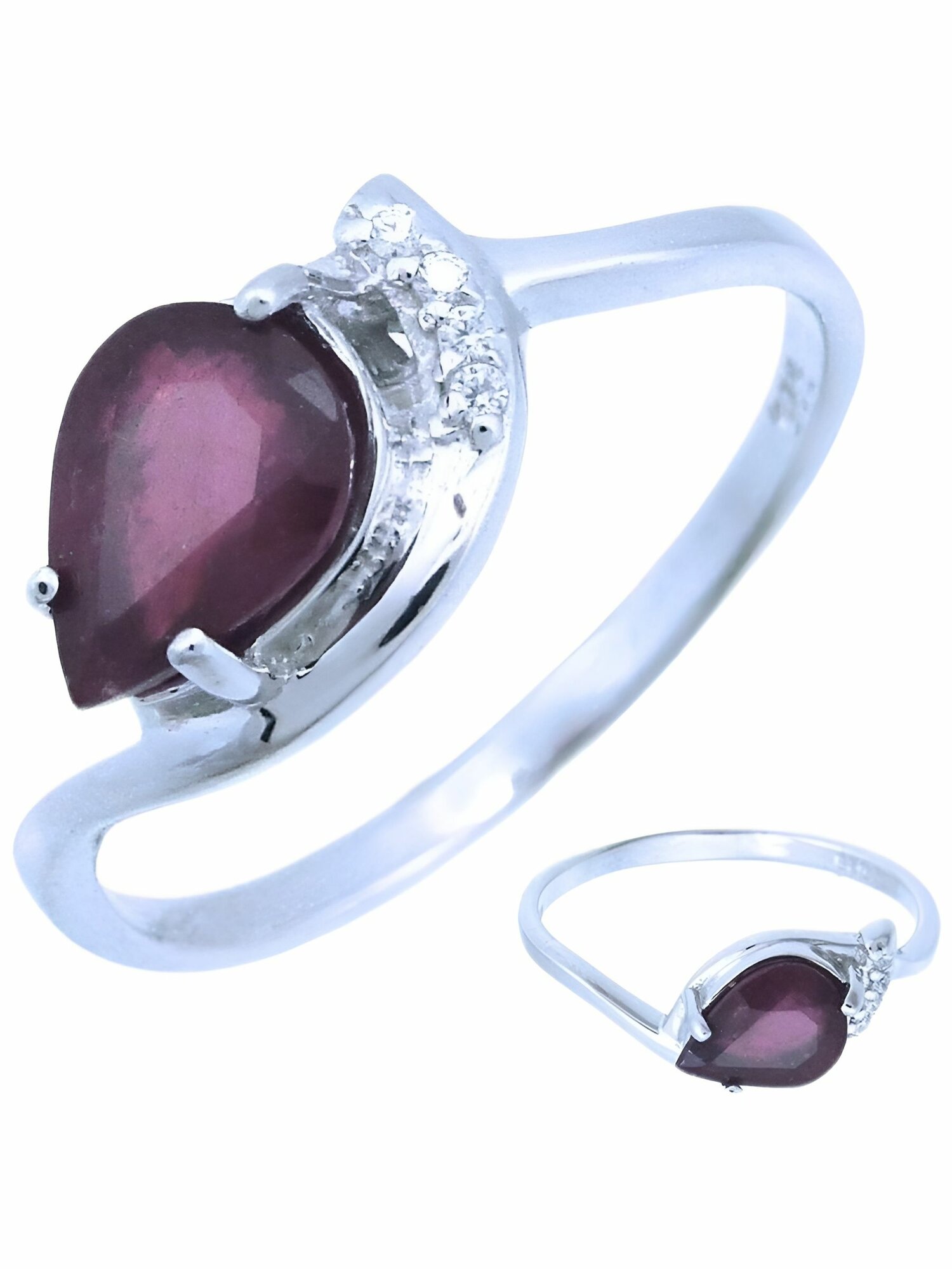 Кольцо тонкое, серебро, 925 проба, родирование, фианит, рубин