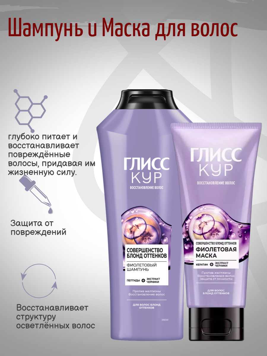Глисс Кур Шампунь для волос Совершенство блонд оттенков 360мл маска для волос 200мл