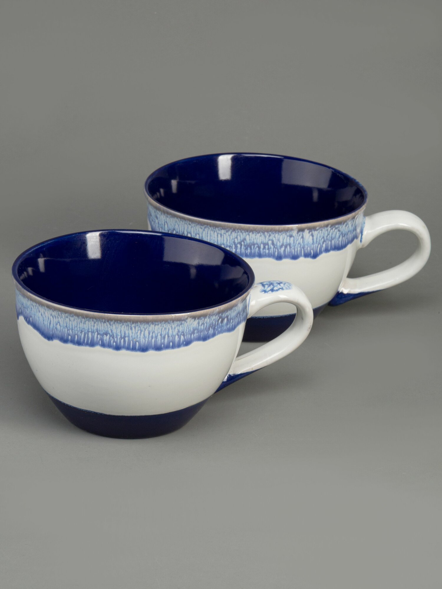 Бульонница керамическая 670 мл белая/кобальт набор 2 шт