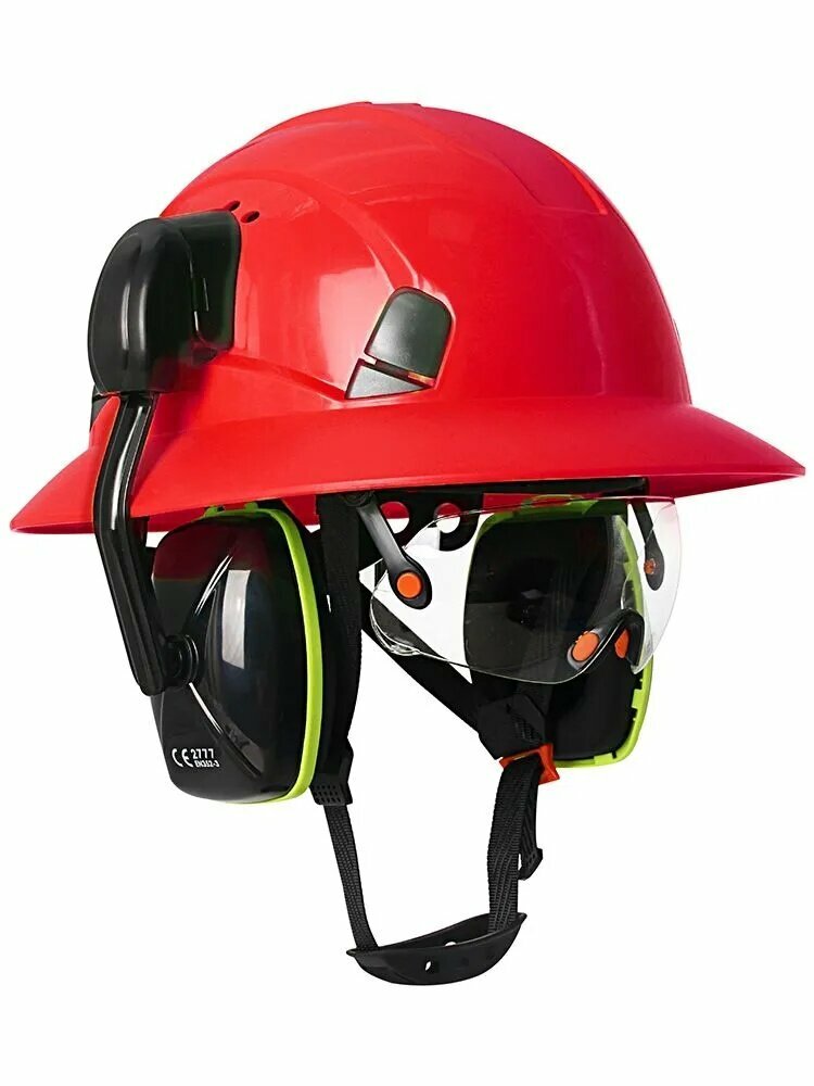 Полный строительный шлем с очками и наушниками