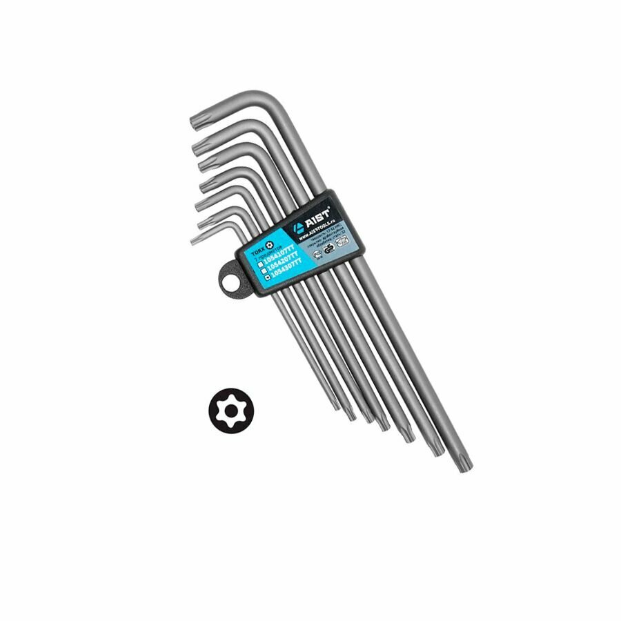 Набор ключей имбусовых Г-образных TORX Tamper (торкс звездочек) с отверстием 7 пр. экстра удлиненных AIST 1054307TT набор шестигранников торкс с отверстием TH10-TH40