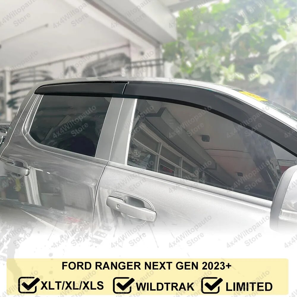 Погодная защита от солнца и дождя для Ford Ranger Next Gen T9 Raptor 2023 + оконный дефлектор, оконный козырек, двойная кабина, автомобильные аксессуары