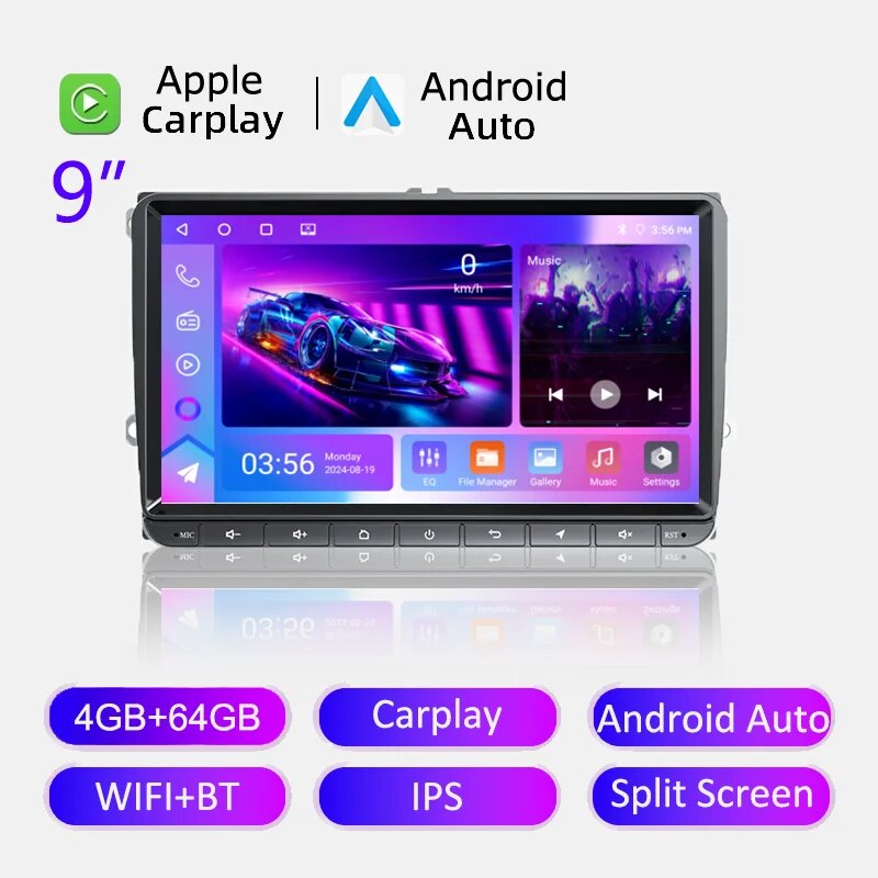 Автомагнитола Android 13 Double Din Для Volkswagen, SEAT, Skoda Jetta, Golf, Polo, T6 4-64G WiFi