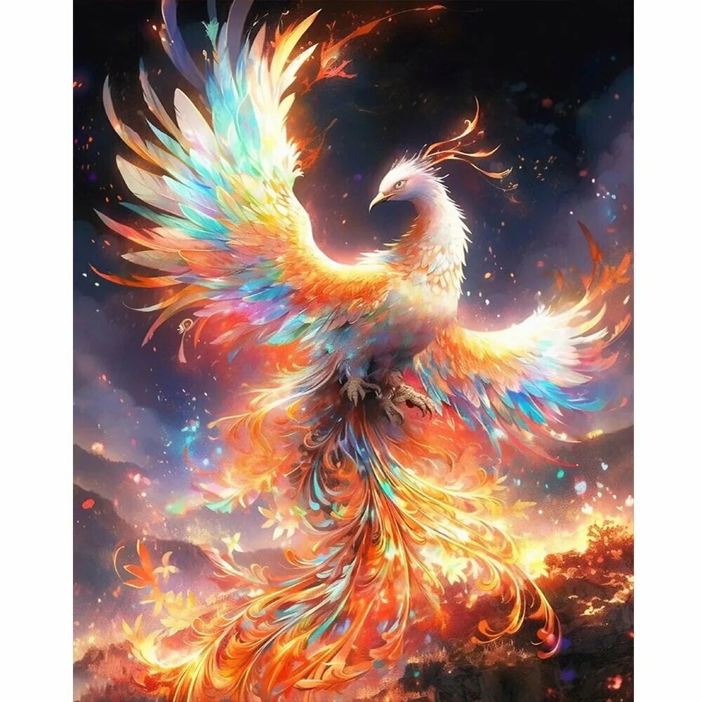 Круглая алмазная картина из смолы с бриллиантами, Феникс, серия "Животные", 40*50 см Уникальный дизайн
