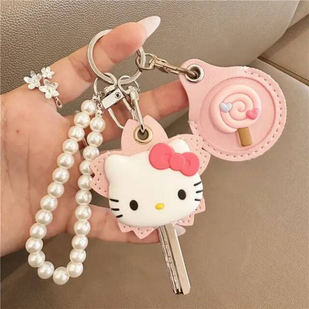 Новый брелок Hello Kitty в стиле аниме, розовый, с изображением головы Hello Kitty, круглый, с защитной карточкой доступа, аксессуары для брелока.