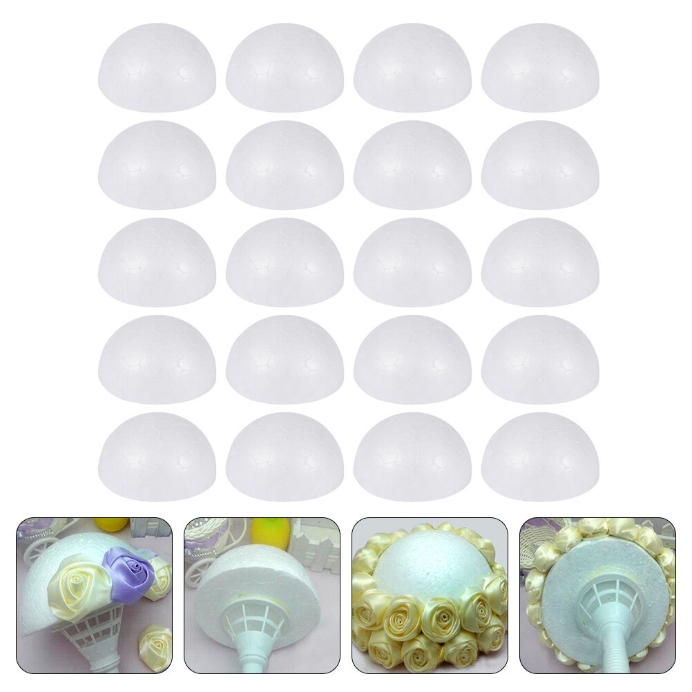 20 поролоновых полусфер для флористики и творчества, белые шары для декора букетов, новогодних композиций и детских поделок, 8 см