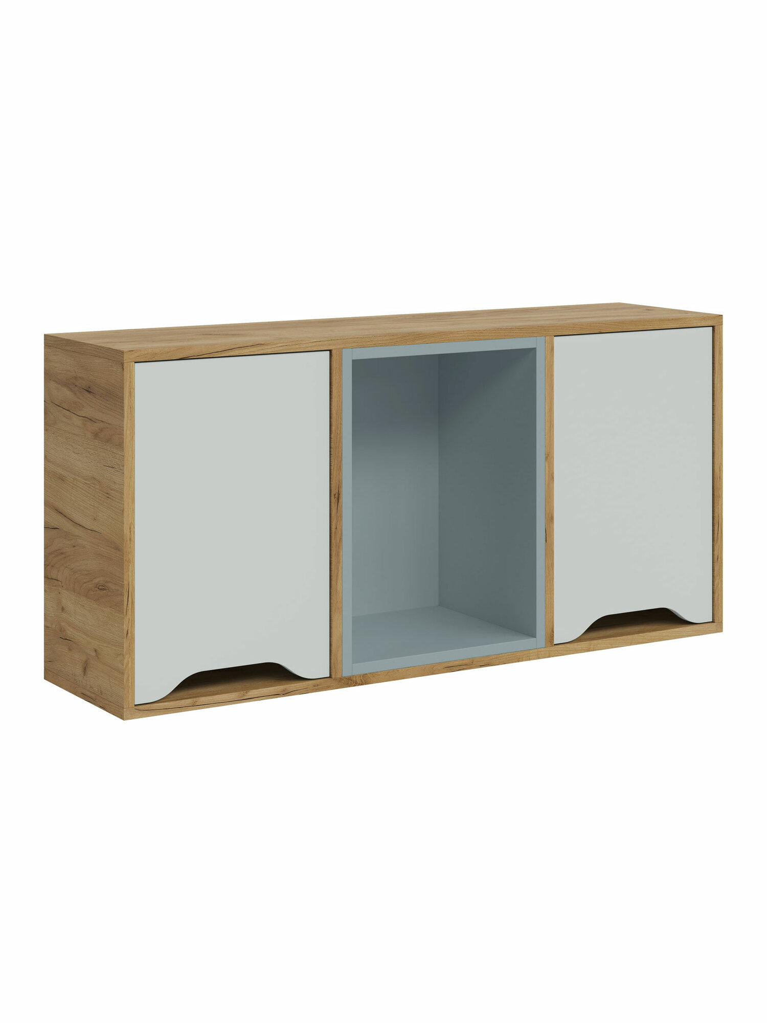 Детская полка Лео, с дверцами, 101.6х27х49 см, Дуб Крафт золотой / Сумеречный голубой / Пастельный зеленый