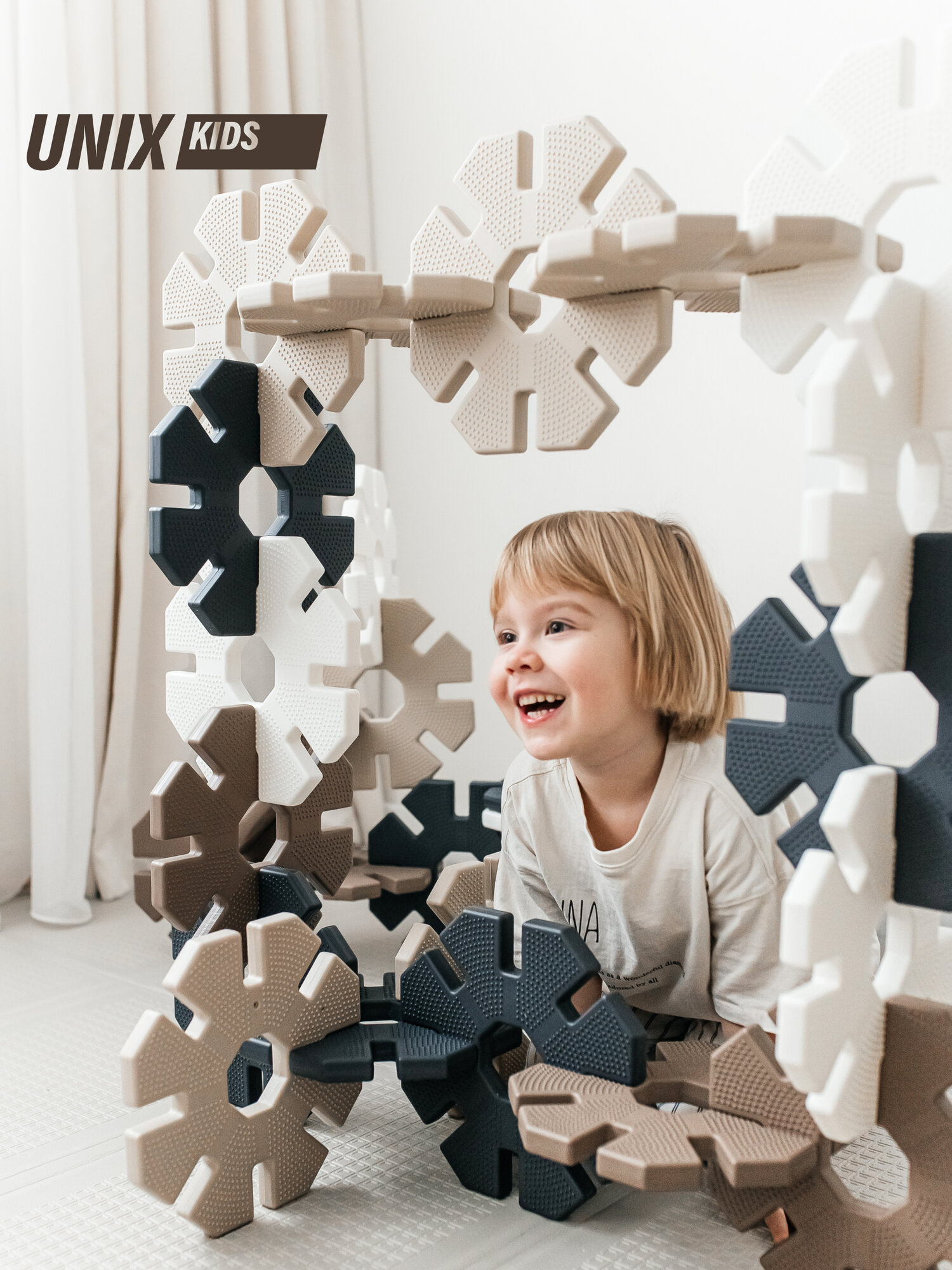 Конструктор детский UNIX Kids Snowflakes, для мальчиков и девочек, 3D пластиковый конструктор, набор, 32 шт, Grey-Camel