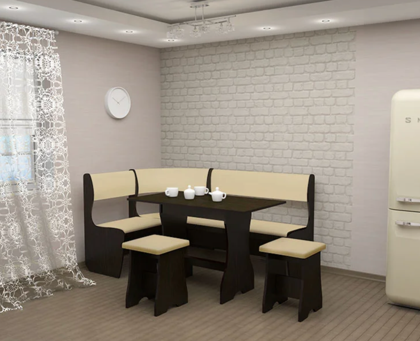 Кухонный уголок мягкий Андрей-2 153х85х105 см, цвет венге/бежевый