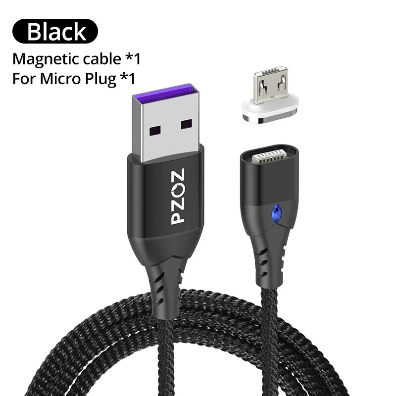 PZOZ 5A Магнитный кабель типа C Сверхбыстрая зарядка Кабель Micro USB USB C Магнитное зарядное устройство для iPhone Huawei Xiaomi Телефонный провод Шнур Black 1m For Micro