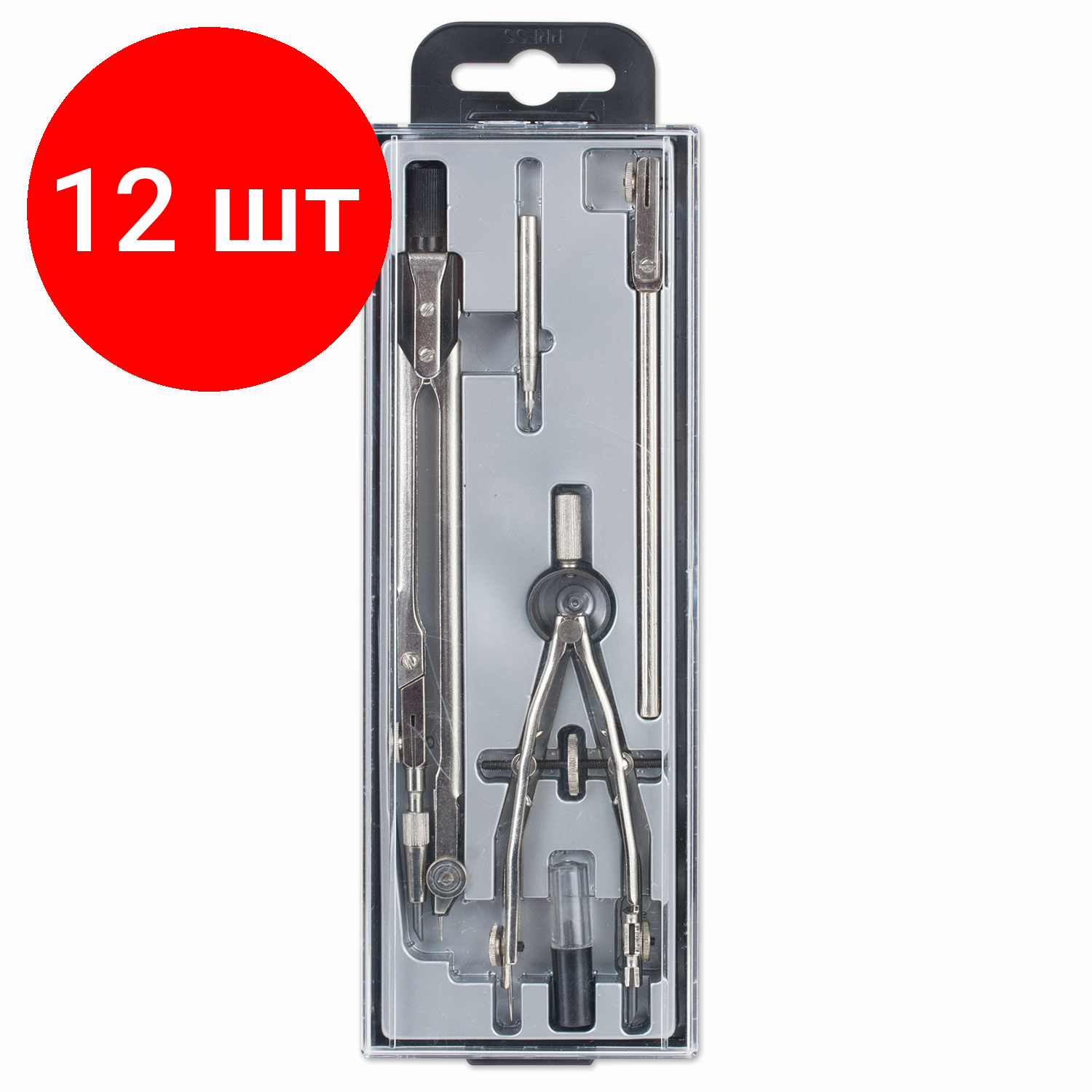 Комплект 12 шт, Готовальня 5 предметов, пластиковый пенал, GLOBUS, НЧ5-70-50