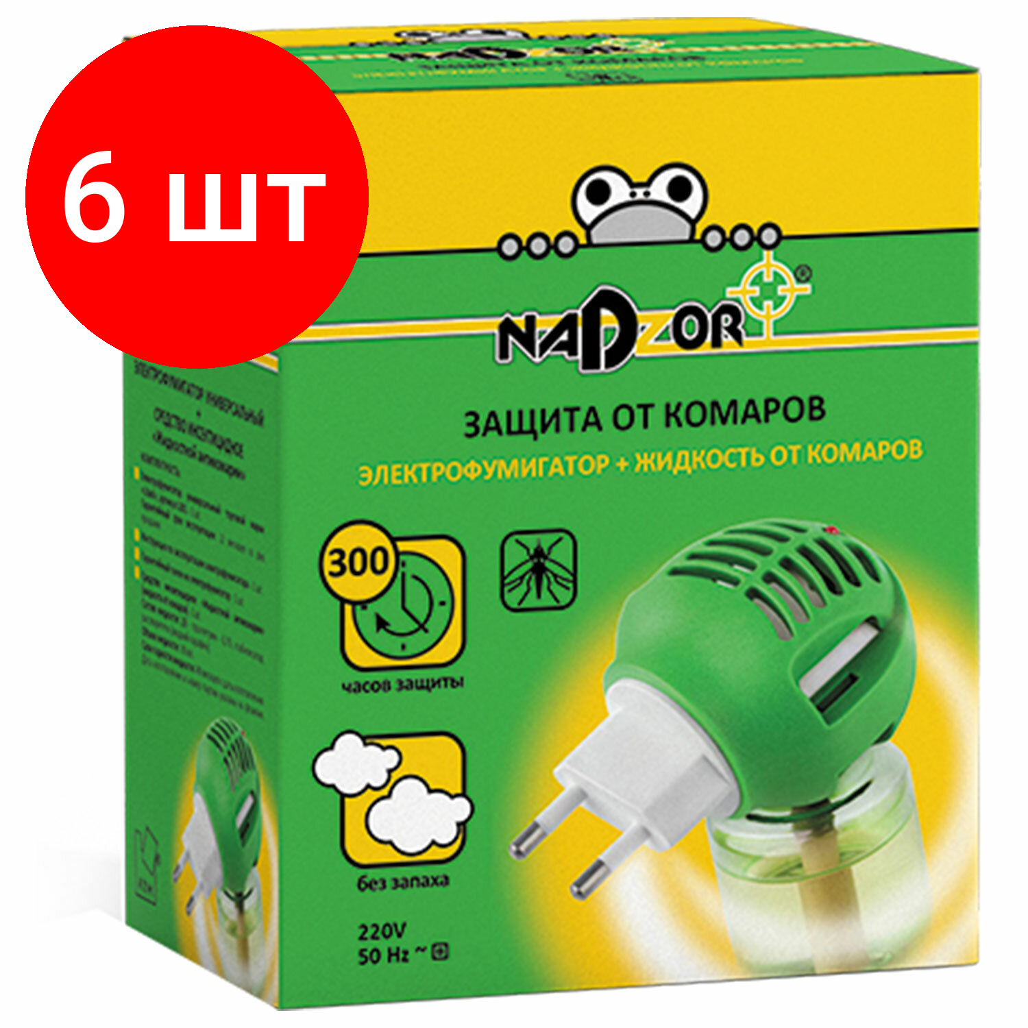 Комплект 6 шт, Средство от насекомых фумигатор + жидкость NADZOR (Надзор), 30 ночей, IKL 001H