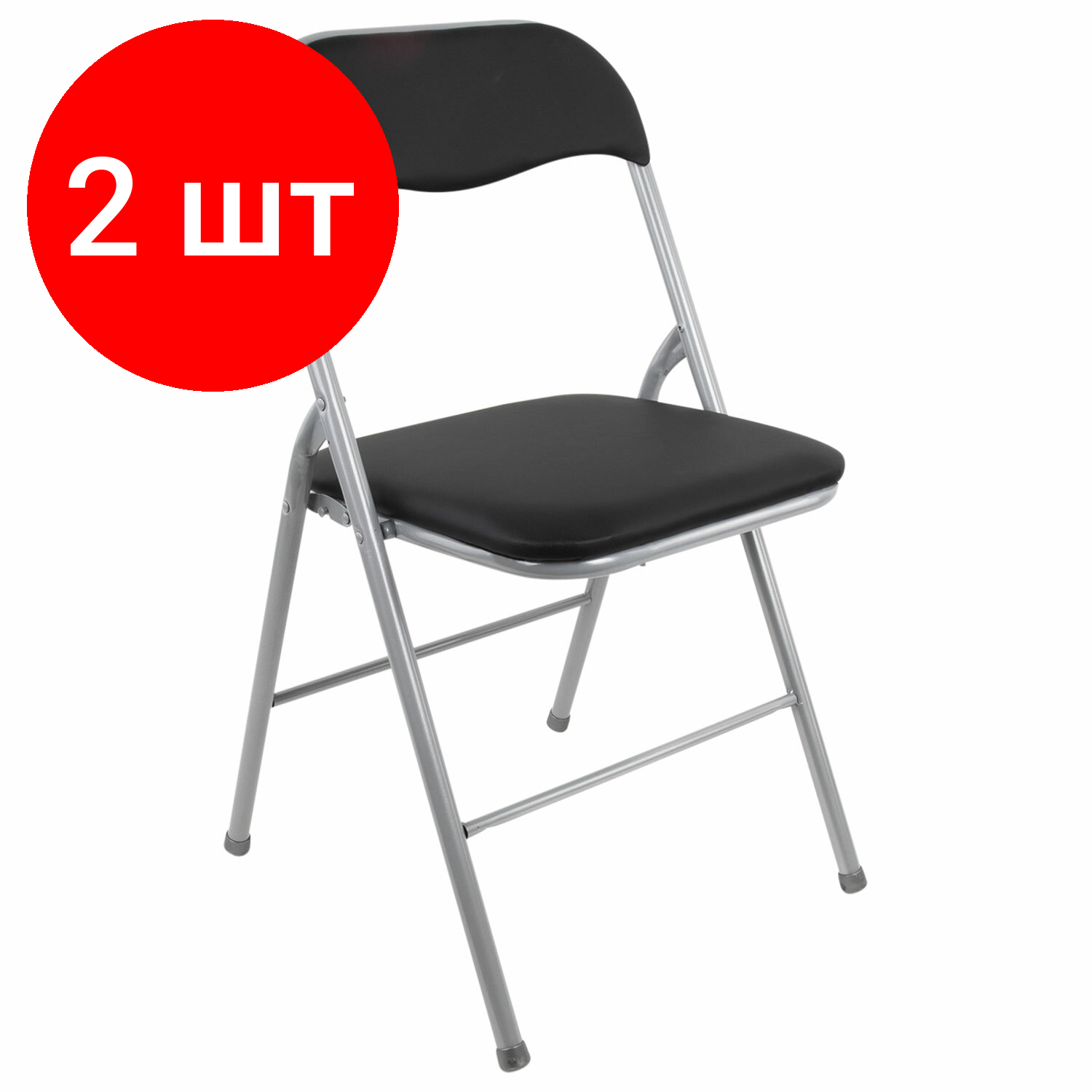 Комплект 2 шт, Стул складной BRABIX "Golf CF-007", серебристый каркас, кожзам чёрный, 532891