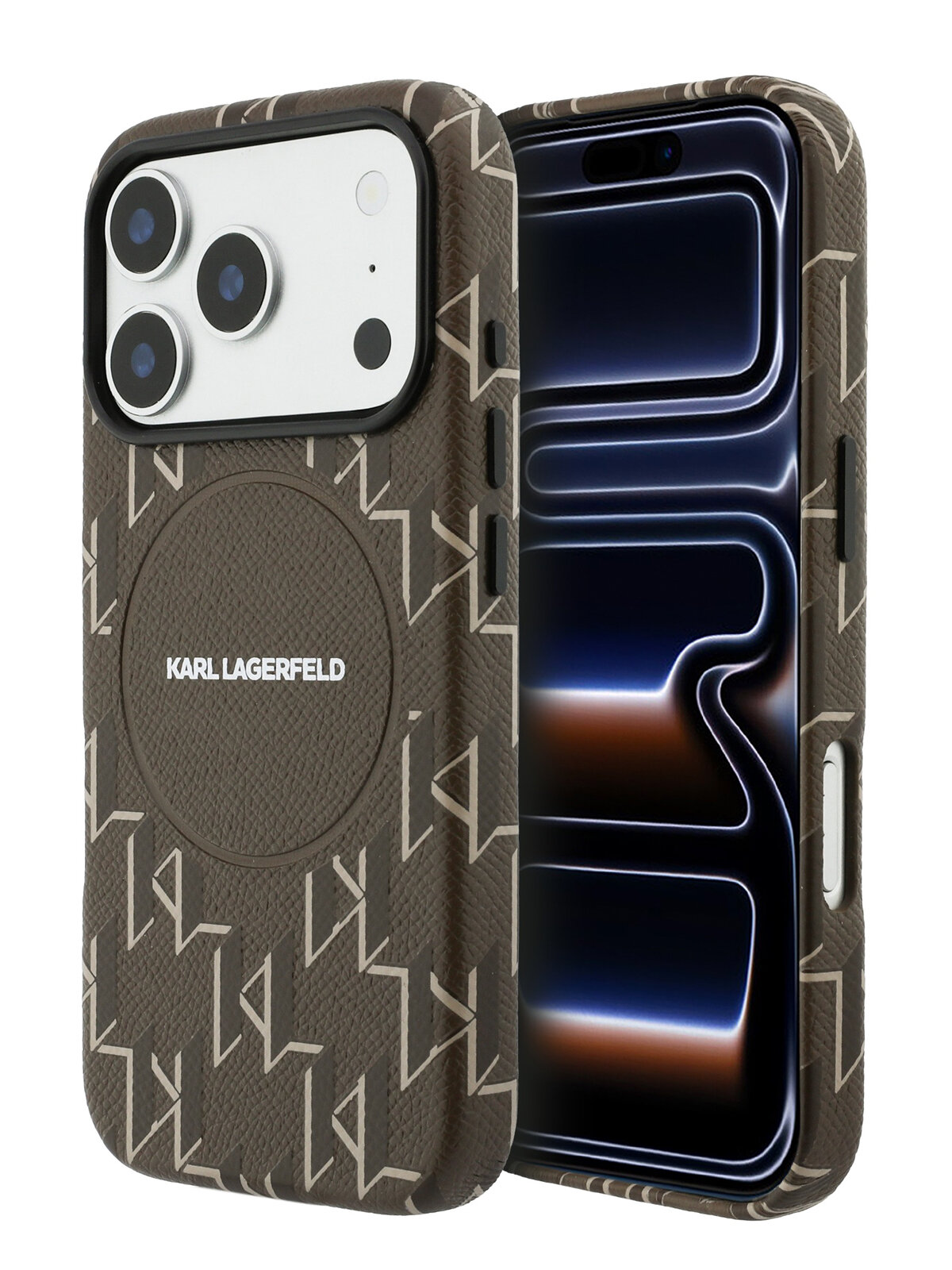 Чехол Karl Lagerfeld на iPhone 17 Pro, с магнитами MagSafe, с металлической рамкой вокруг камеры, коричневый