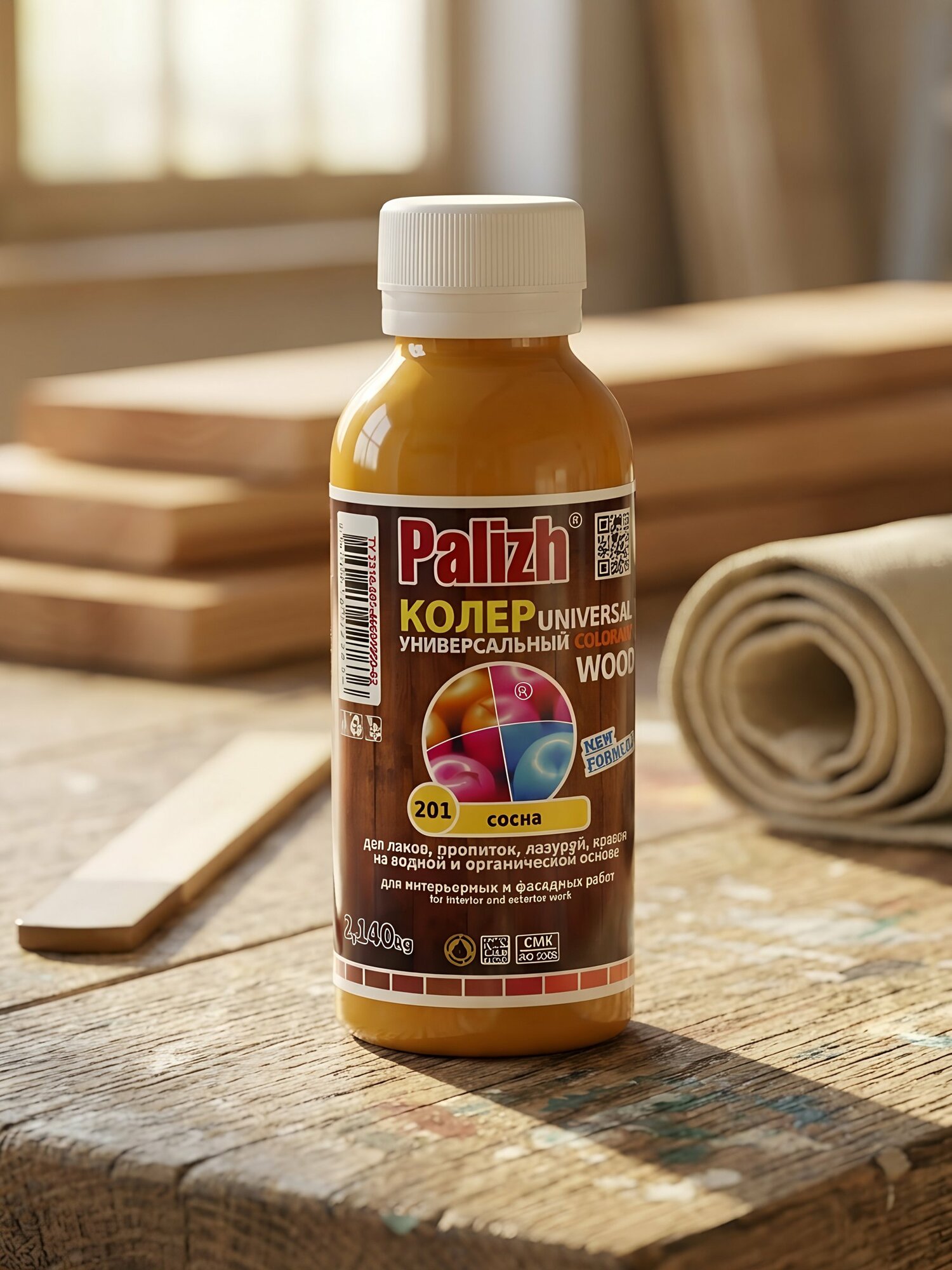 Колер паста Palizh Wood №201 сосна 100 мл для лаков, пропиток, красок на водной или органической основе универсальная