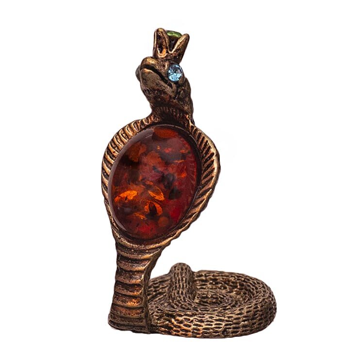 Фигурка коллекционная с натуральным янтарем Кобра с короной 3 см