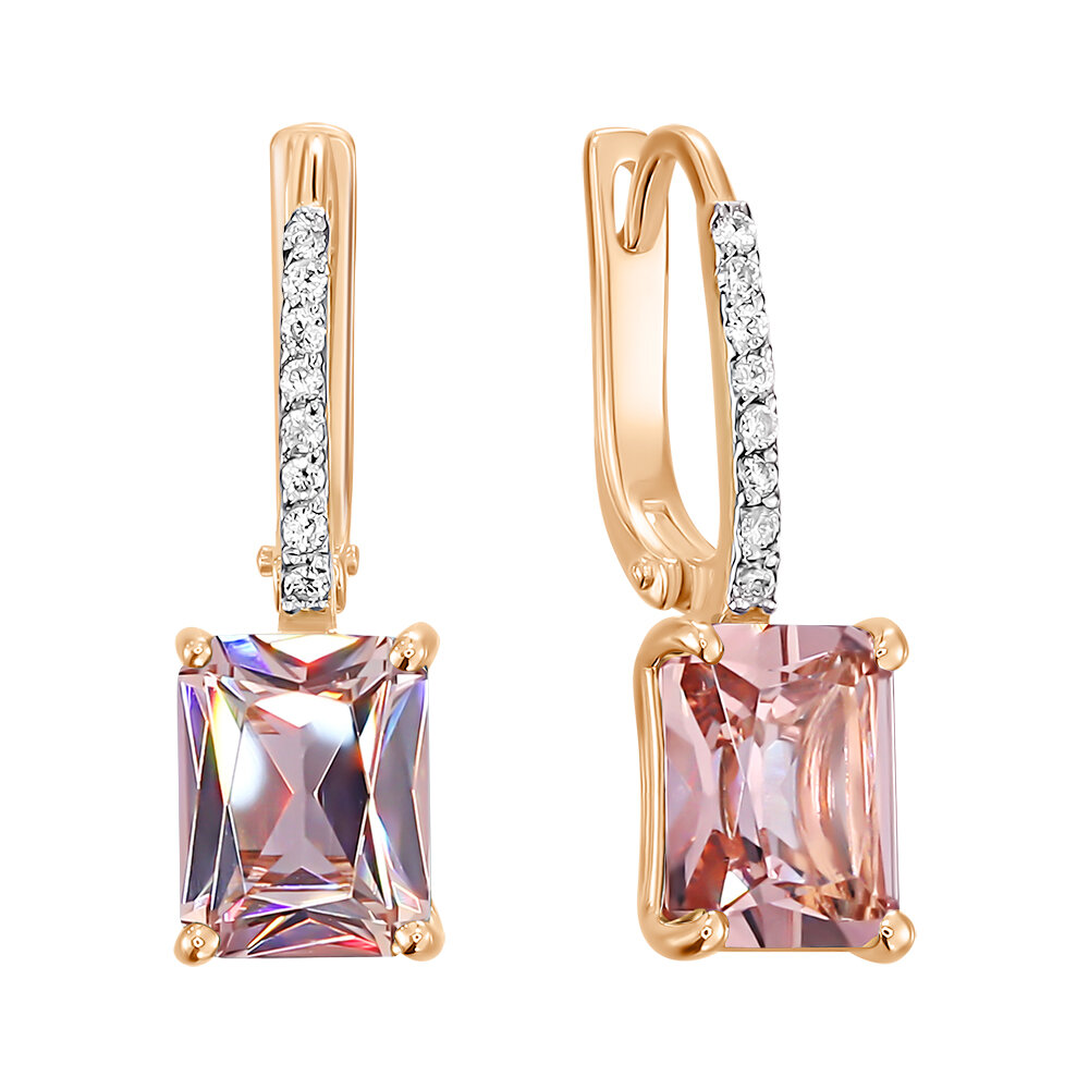 Серьги, красное золото, 585 проба, морганит