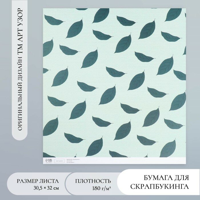 Бумага для скрапбукинга Листья авокадо, плотность 180 г, 30.5×32 см, 5 шт.