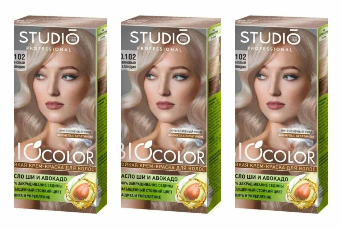 Крем-краска для волос Studio, Professional BioColor, 90.102 платиновый блонд, 115 мл, 3 шт