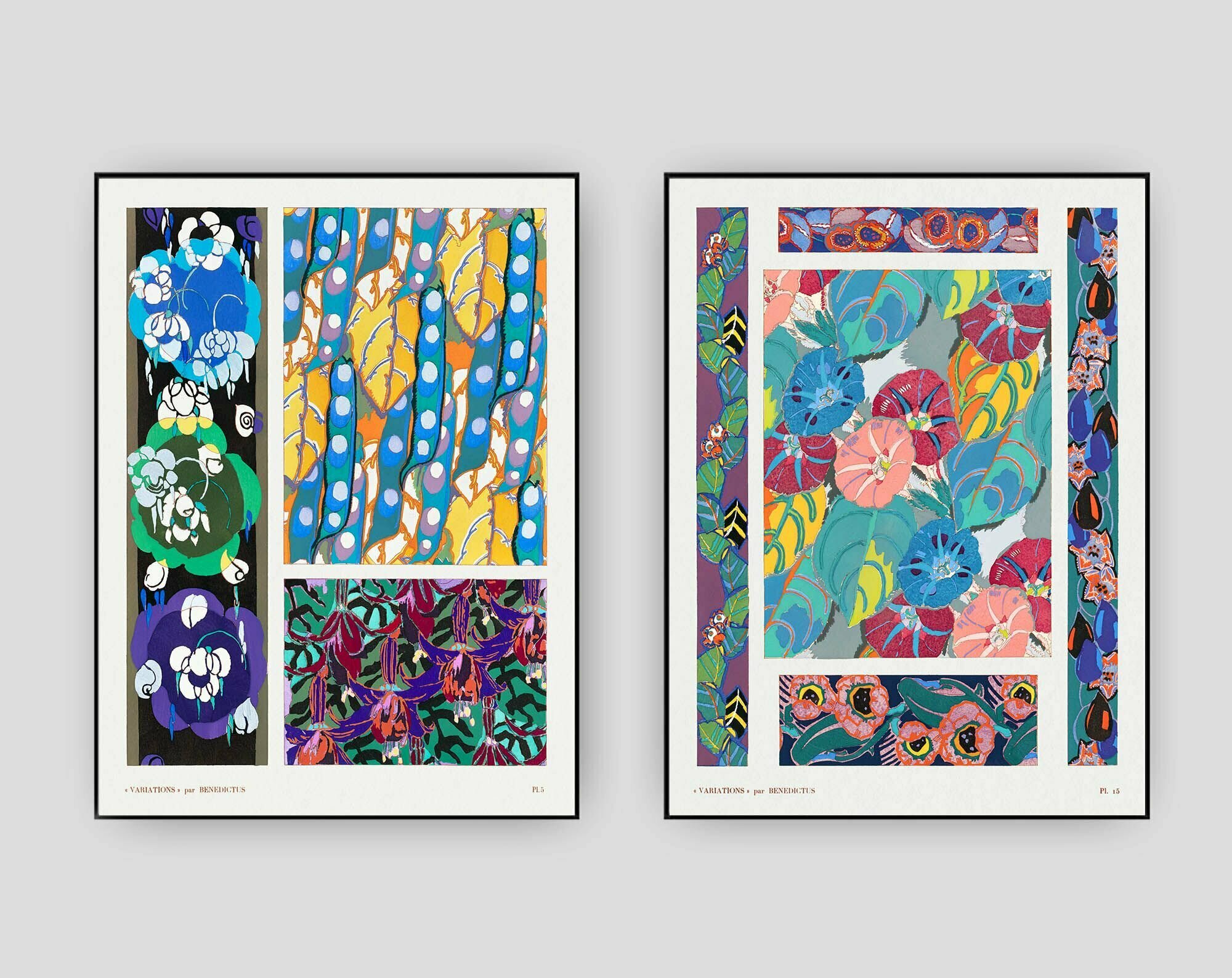 Набор интерьерных постеров "Цветочные Орнаменты", 2 шт, размер А2 без рамы. 2 винтажных плаката в стиле модерн - Эдуард Бенедиктус.