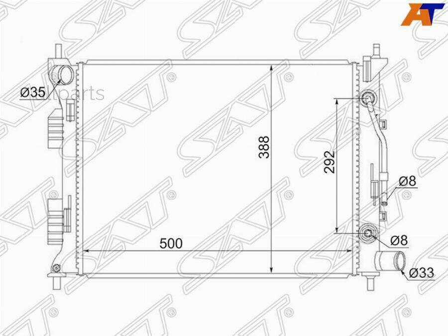 SAT SG-HY0016-R Радиатор Hyundai Solaris 10-17 / Kia Rio 11-17 / Hyundai Accent 11-17 / i20 12-19 / Veloster 11-18