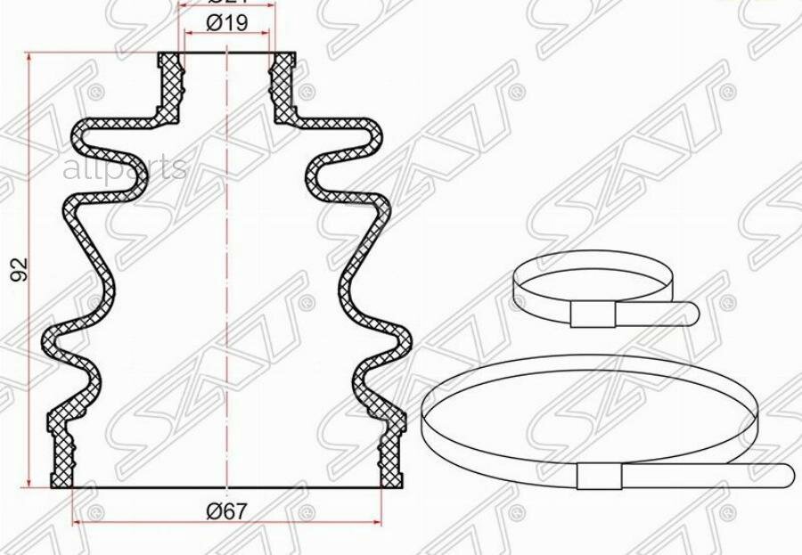 SAT C-1042 Пыльник шруса наружный SZ SX4 YA/YB11 AT, 06-, внутренний KIA PICANTO 04-11 (2 хомута. резина)