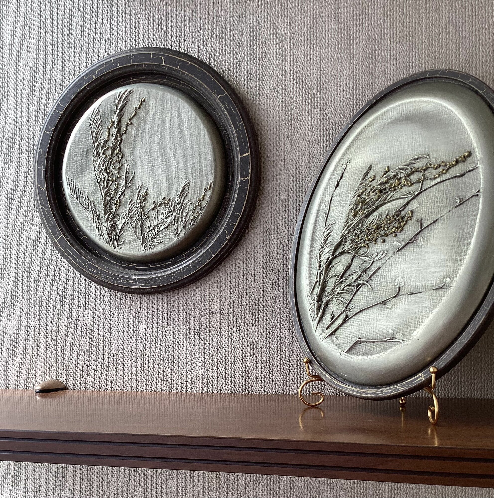 Панно из гипса, декор на стену, украшение интерьера, ботанический барельеф, Картина "Цветочные узоры", ручной работы, 35х35х2, 40х30х2 см (комплект из 2 предметов)