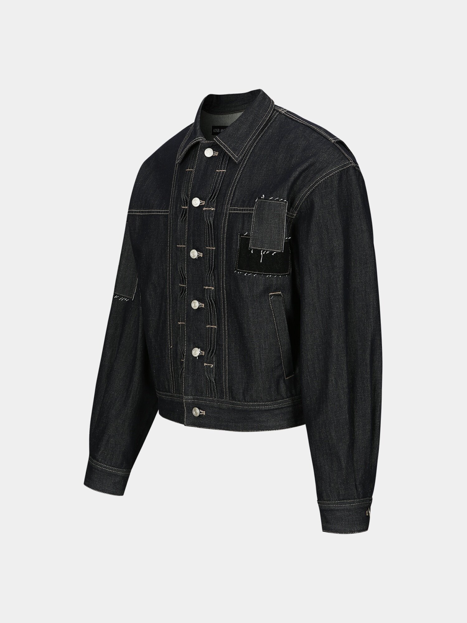 Куртка джинсовая Andersson Bell Patchwork Wave Tuck Denim, размер S, чёрный — фото 1