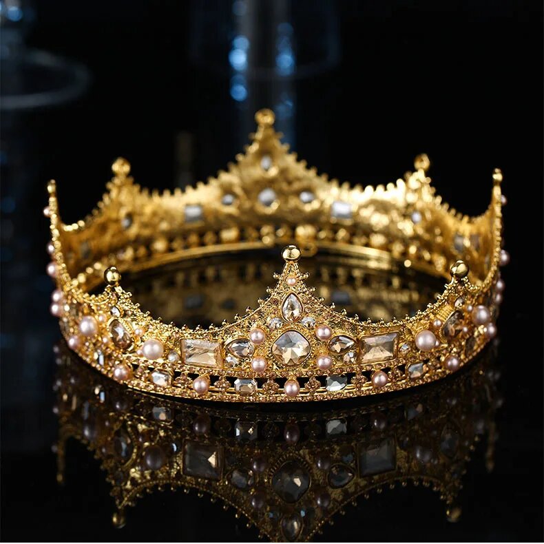Винтажные хрустальные круглые диадемы и короны в стиле барокко для женщин и мужчин, король, королева, королевская вечеринка, свадебные украшения на голову, аксессуары