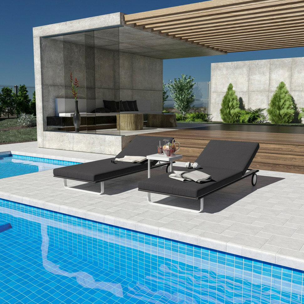 Шезлонг COSTA с матрасом 10см антрацит и белым каркасом из алюминия