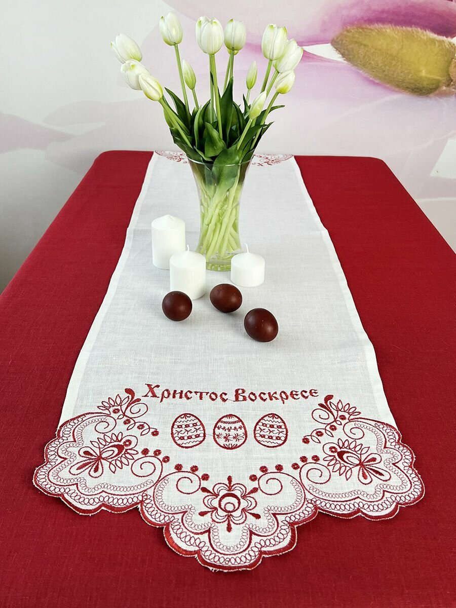 Рушник пасхальный, белый, лен 100%, 40*145 см