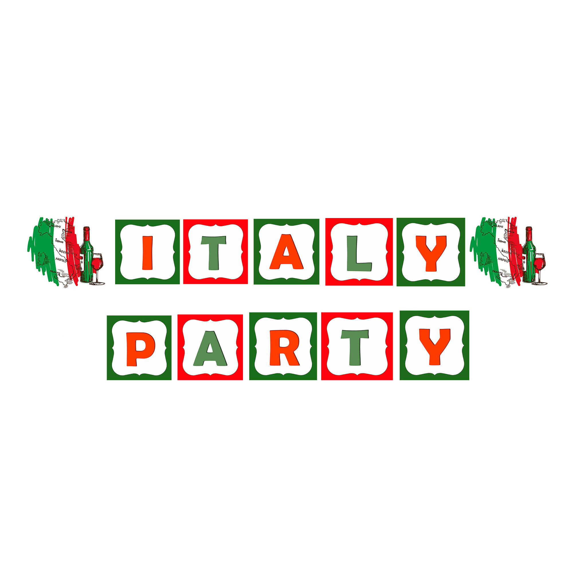 Гирлянда-флажки "Итальянская вечеринка" длина 150см, размер флажка 13,5х13,5см