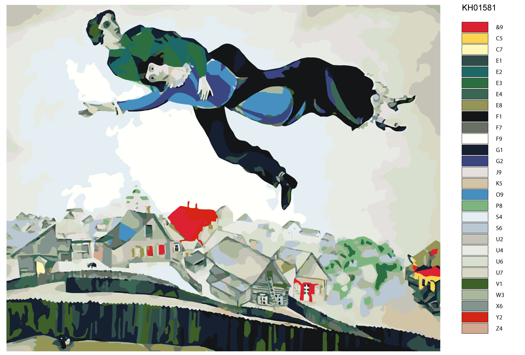 Картина по номерам "Влюбленные над городом" Марк Шагал KH0158 40x50